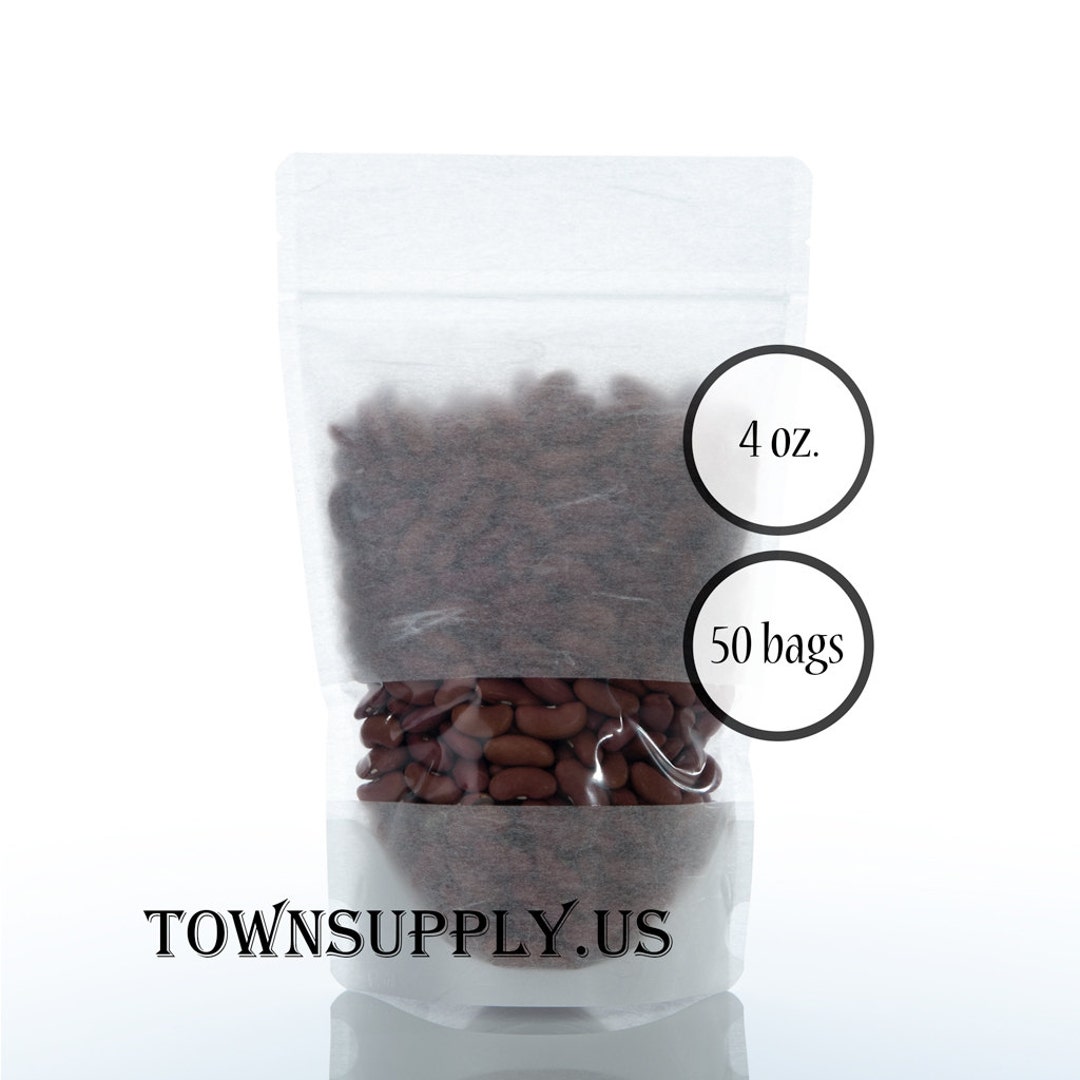 50 4 Oz White Rice Paper Stand up Pouches With Window, Food Grade ...