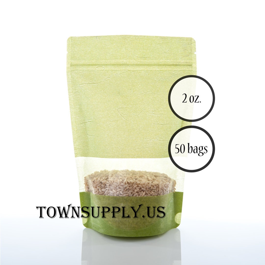 50 2 Oz Green Rice Paper Stand up Pouches With Window, Food Grade ...