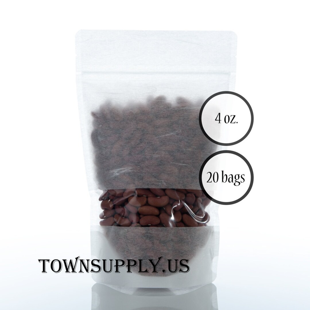 20 4 Oz White Rice Paper Stand up Pouches With Clear Window, Food Grade ...