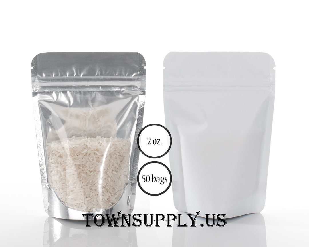 50 2 Oz White Foil Lined Stand up Pouch With Clear Poly Front, Food ...
