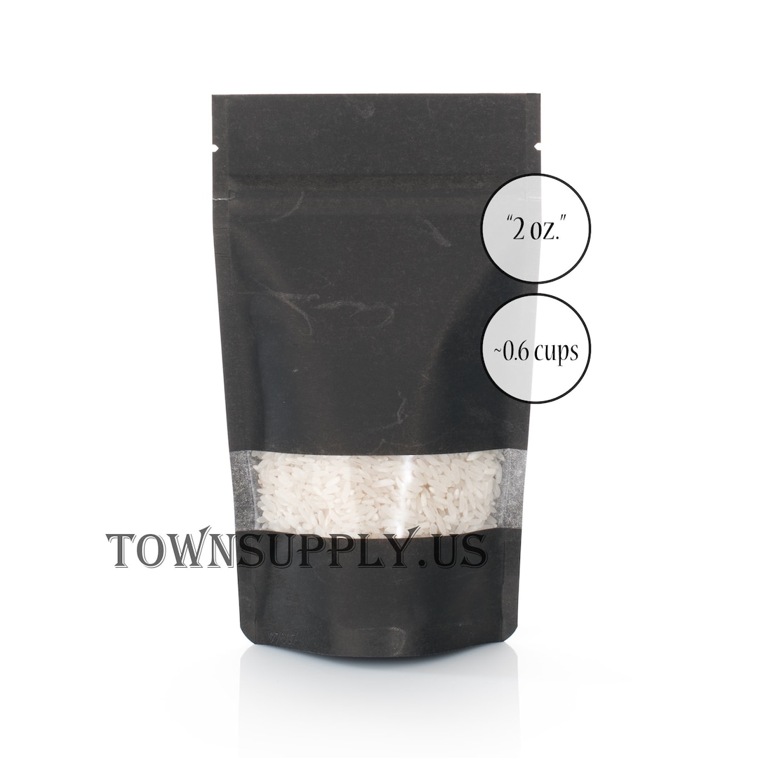 50 2 Oz Black Rice Paper Stand up Pouches With Window, Food Grade ...