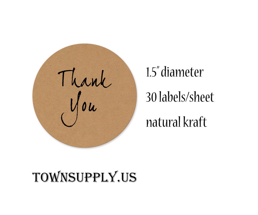 30 - 1.5" Inch Round Kraft Thank You Stickers - Natural Brown Stick on ...
