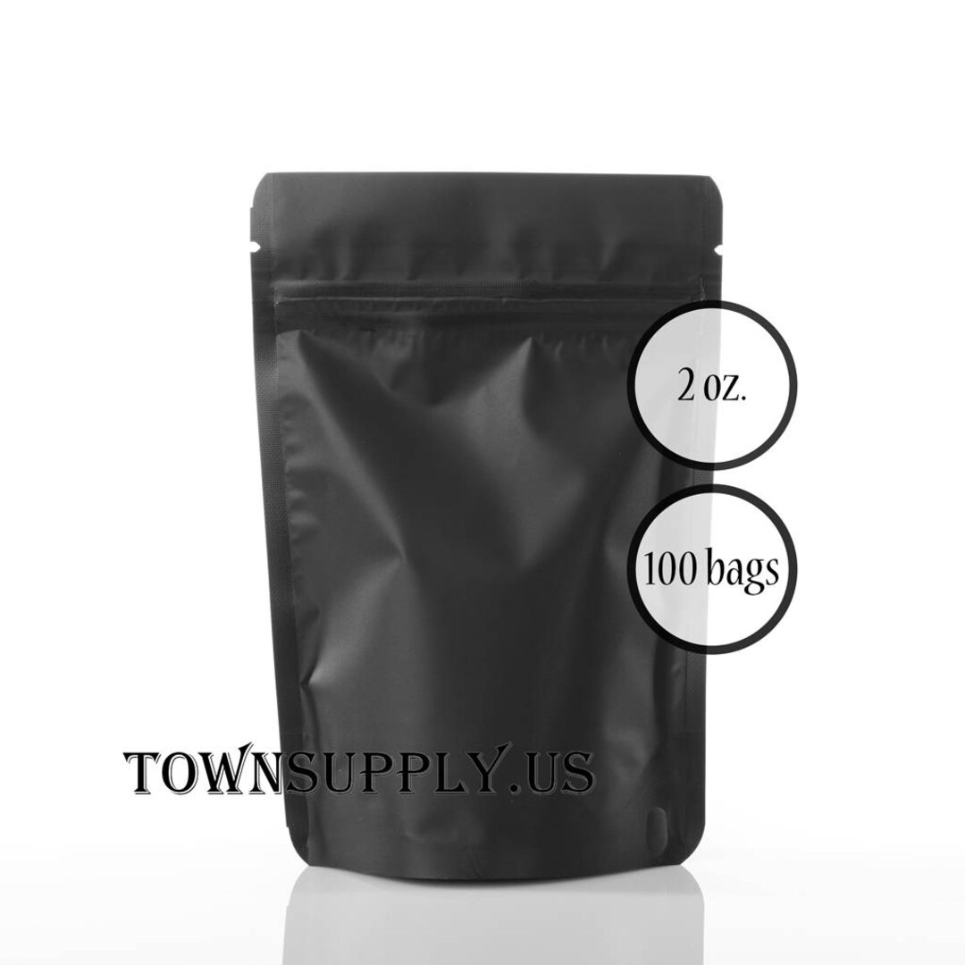 100 2 Oz Matte Black Stand up Pouches, Foil Lined Storage Zipper Bags ...