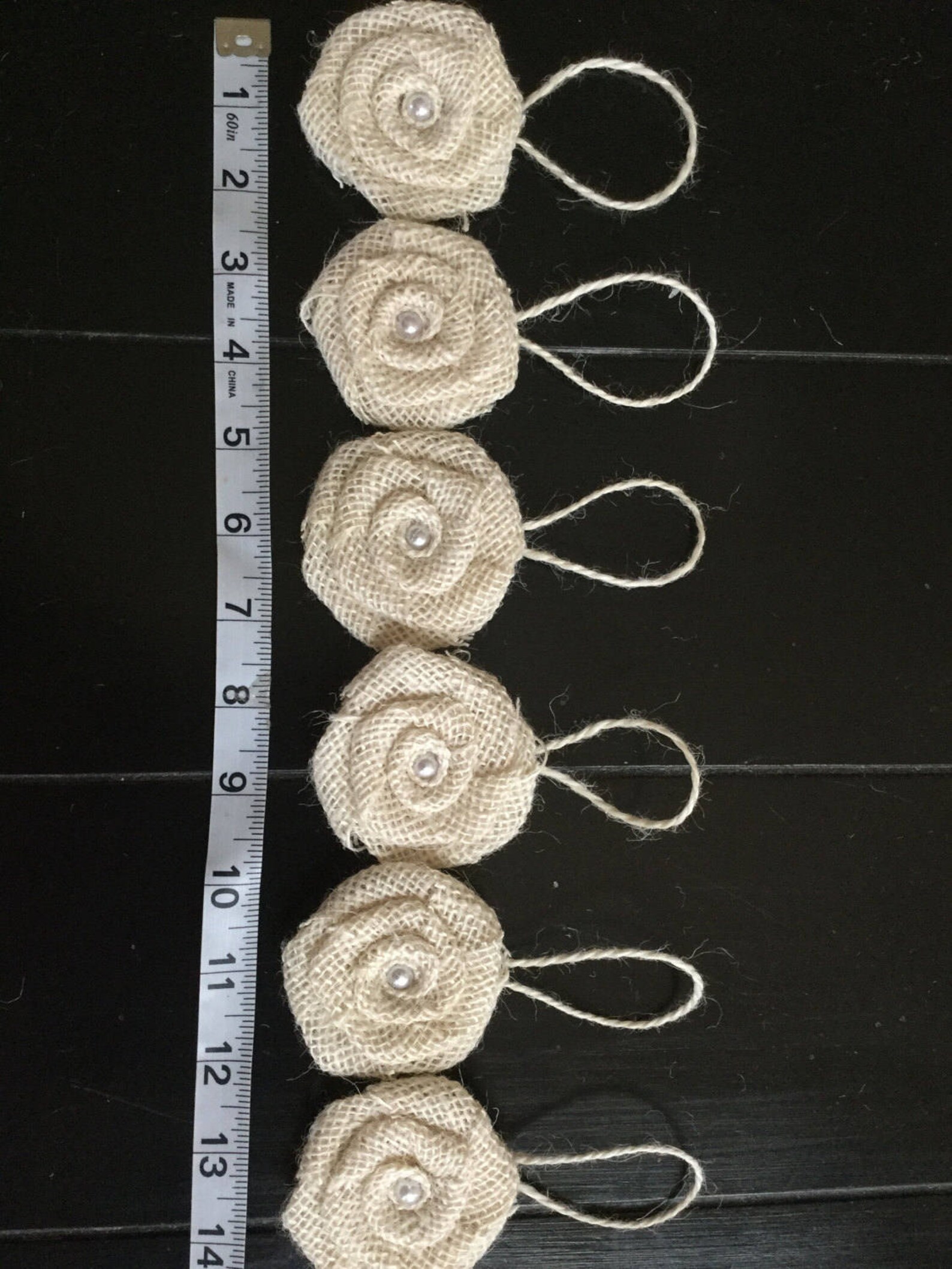 Set of Six Ivory Burlap Flower Hanging Christmas Tree Ornament | Etsy