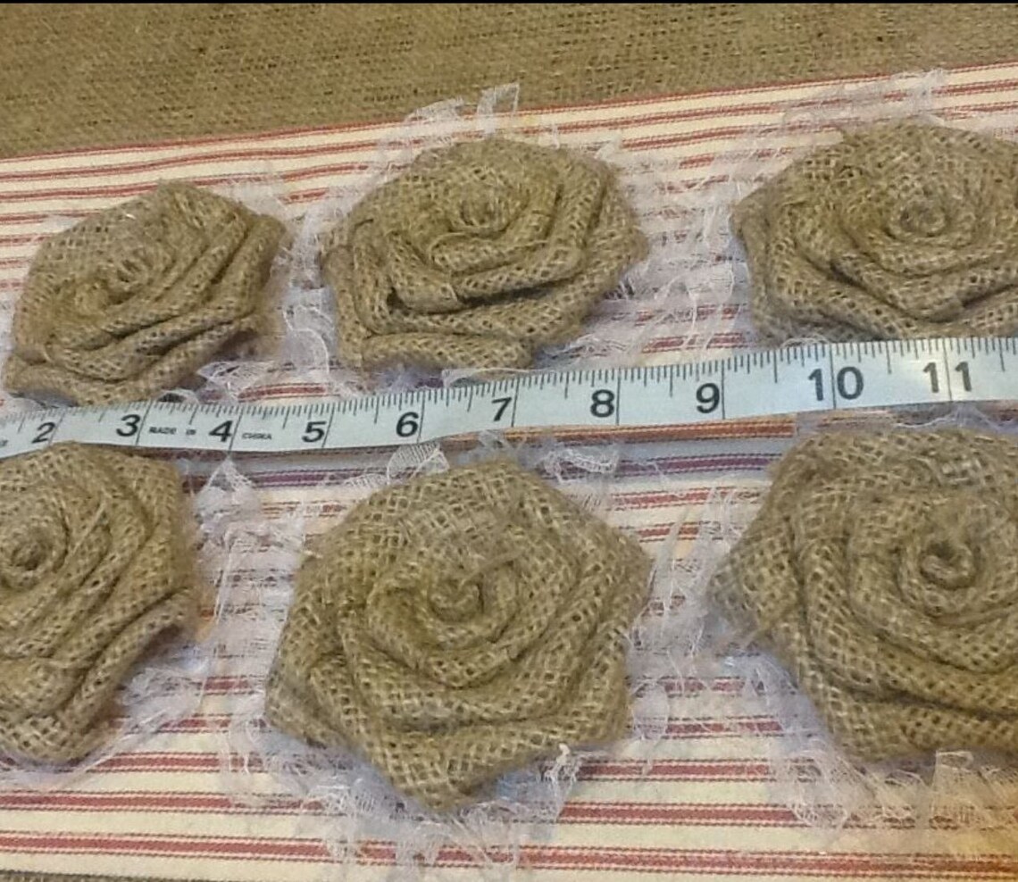 Six Burlap Flowers With Lace Ruffle Rustic Wedding Venue - Etsy