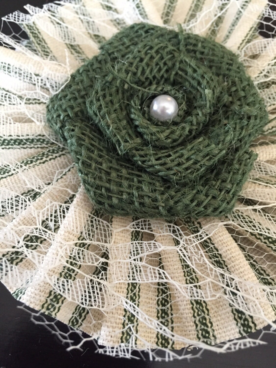Forest Green Burlap Flower Green Stripe Ticking Ruffle - Etsy