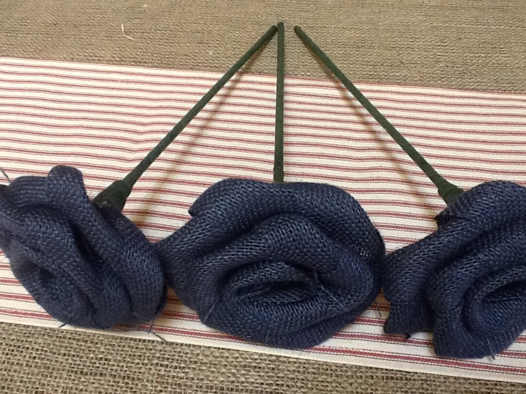 Set of 3 Midnight Navy Blue Burlap Stem Rose Flowers Wedding - Etsy