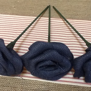Set of 3 Midnight Navy Blue Burlap Stem Rose Flowers Wedding - Etsy