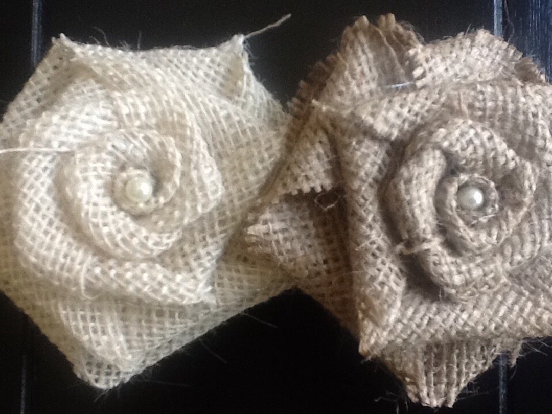 Ivory Burlap and Natural Burlap Flowers With Pearl Center for Rustic ...