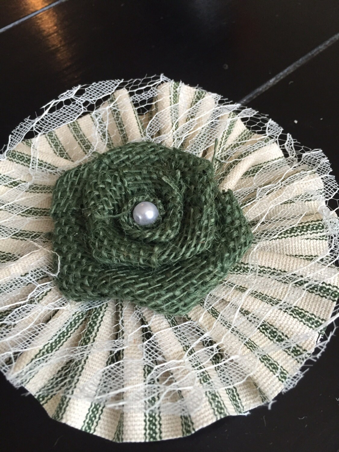 Forest Green Burlap Flower Green Stripe Ticking Ruffle - Etsy