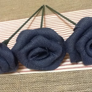Set of 3 Midnight Navy Blue Burlap Stem Rose Flowers Wedding - Etsy