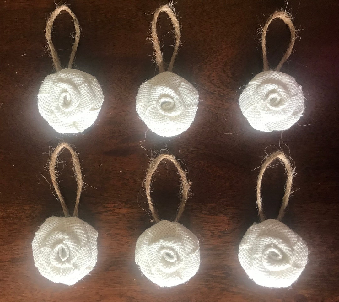 Set of 6 Mini Twig Tree Ornaments YOU CUSTOMIZE COLOR 2 Burlap Flowers ...
