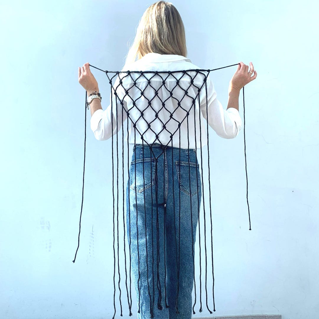 Boho Chic Fringe Wrap Gypsy Mesh Shawl Outlander Triangle Scarf Macrame ...