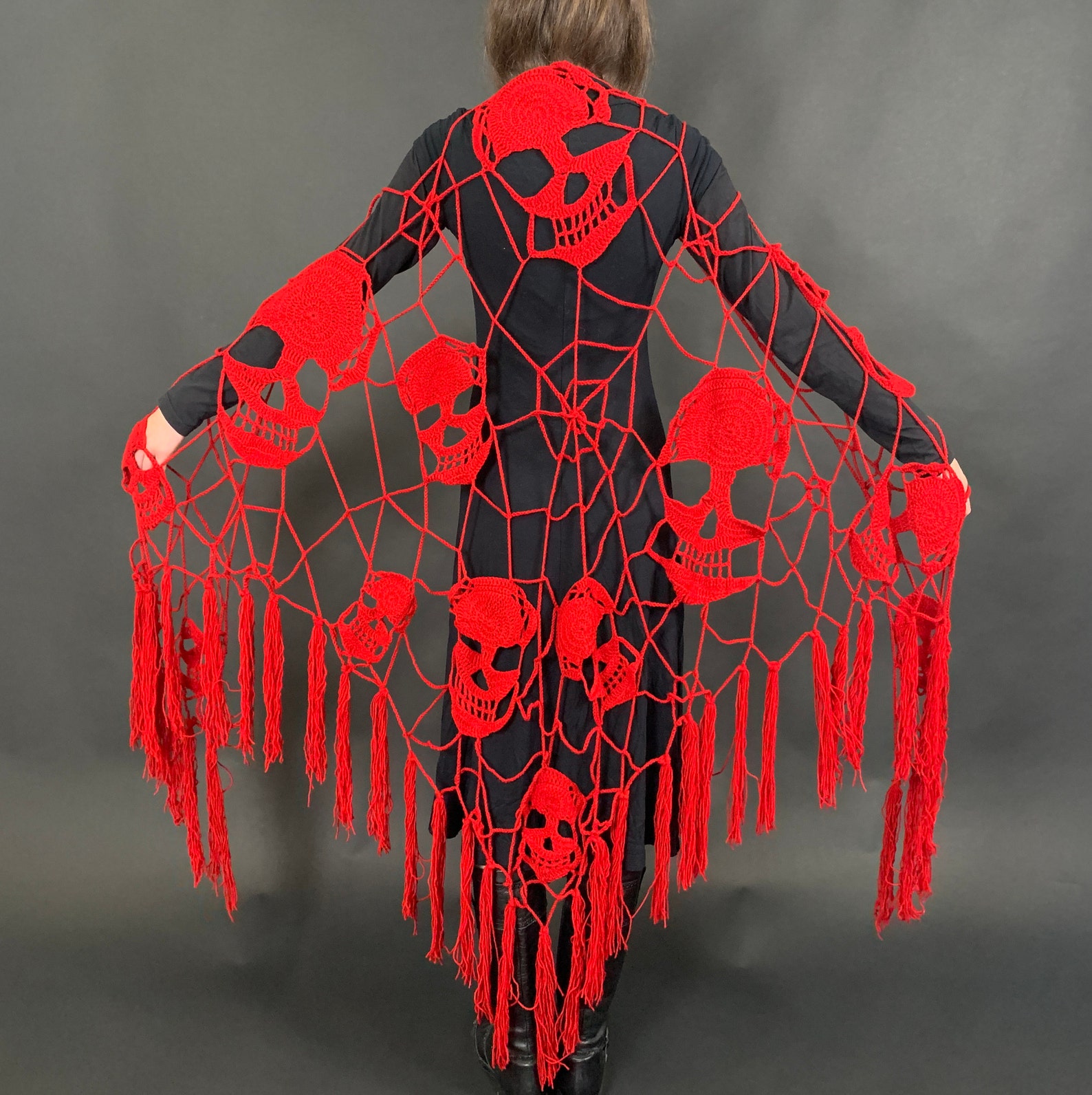 Crochet Skull Shawl Bohemian Skull Wrap Day of the Dead Shawl Halloween ...