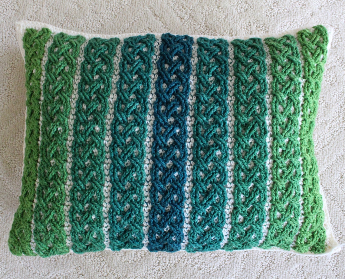 Crochet Pillow Pattern Green Gradient Cable Pillow Cable | Etsy