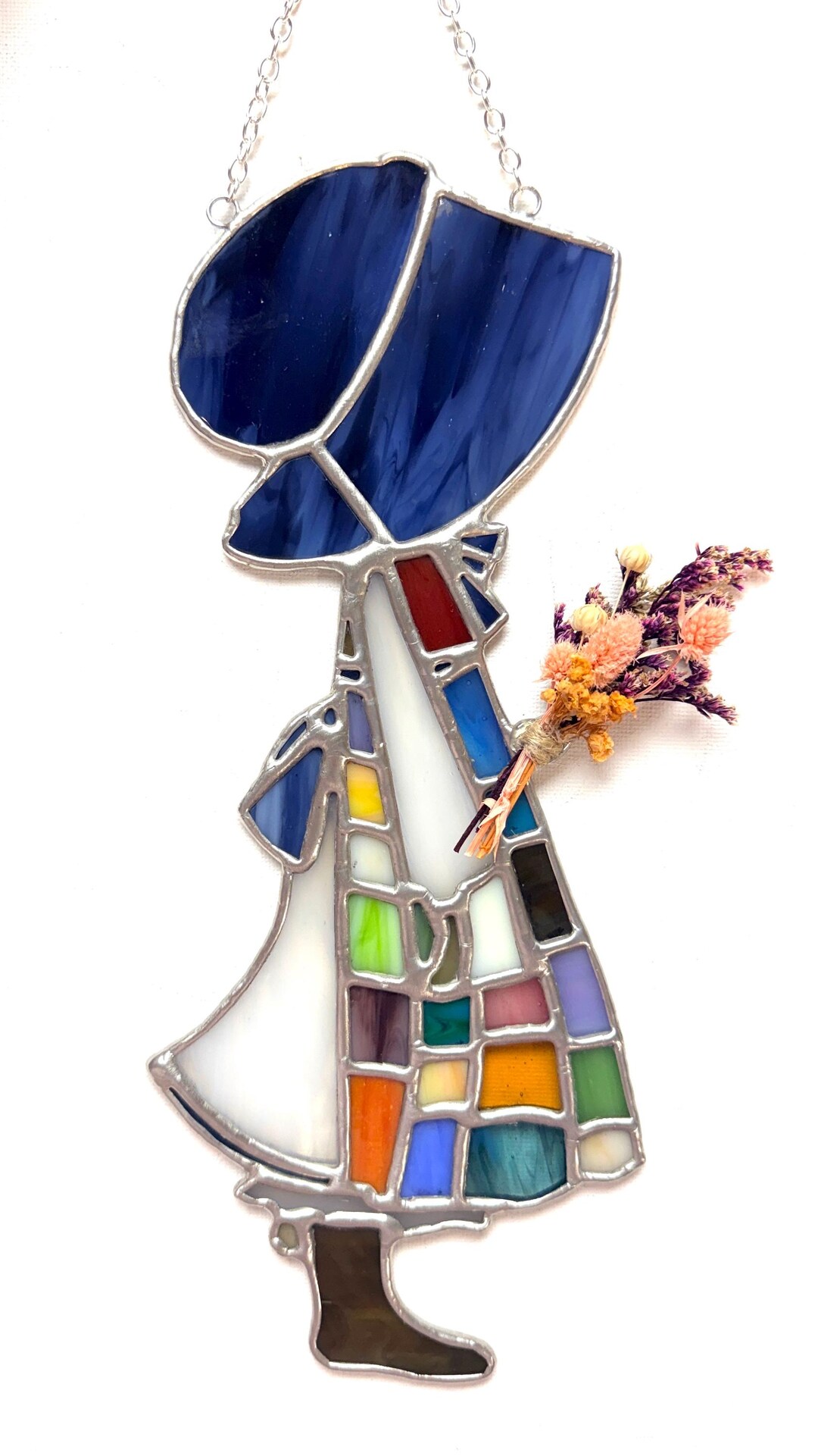 Handmade Stained Glass Girl Suncatcher – Patchwork Dress, Folk Art ...