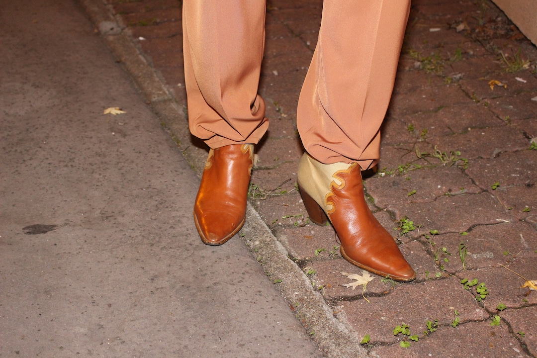Walter Steiger Cowboy Boot in Brown Gold and Beige Leather and Fabric ...