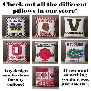Custom COLLEGE Pillow With Insert Decorative Throw Pillow Dorm Room Bed ...