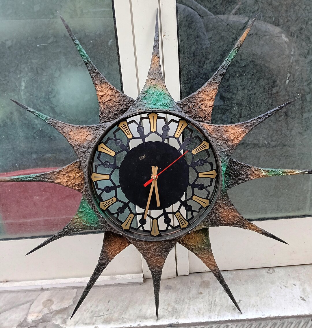 Brutalist Wall Clock in Authentic Hand Wrought Iron Made in Italy 1970s ...