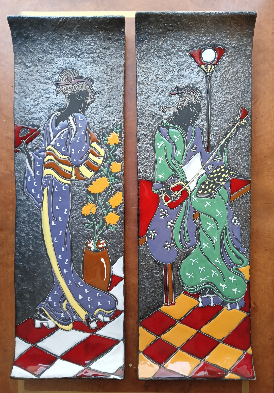 Glazed Ceramic Figures of Geisha Couple Very Rare Made in Italy 1960s ...
