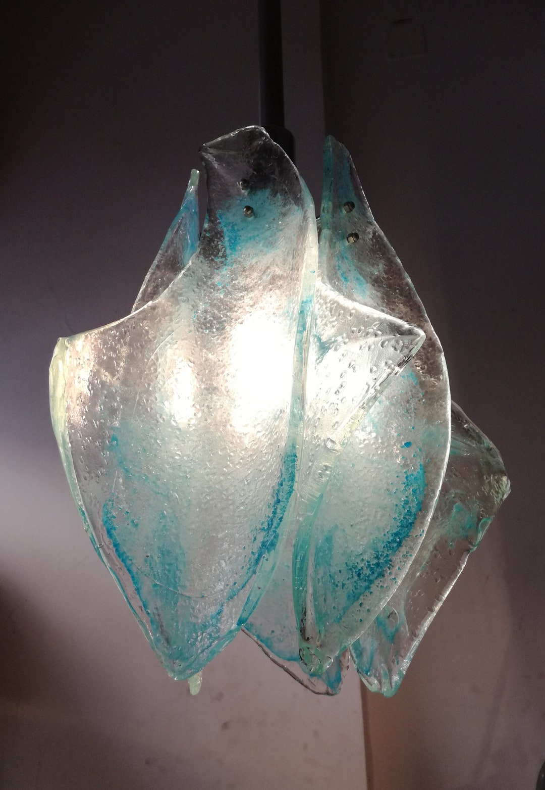 Nason Mazzega Ceiling Light Authentic Blue Ice Glass Made in Italy ...