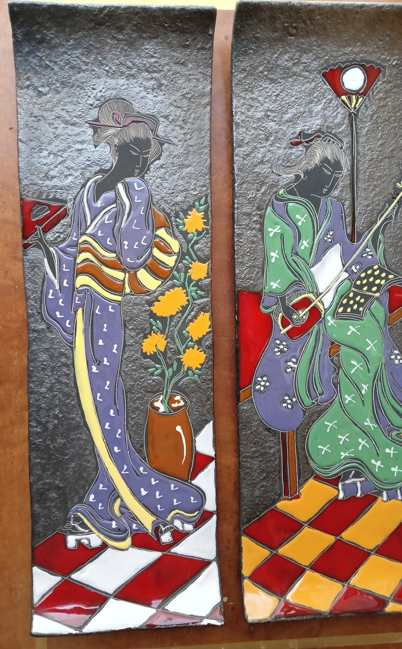 Glazed Ceramic Figures of Geisha Couple Very Rare Made in Italy 1960s ...