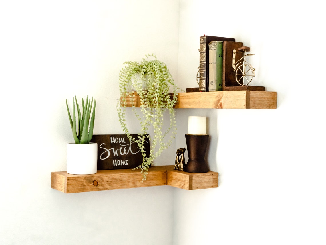 Floating Corner Shelf FREE Shipping Rustic Corner Shelves | Etsy