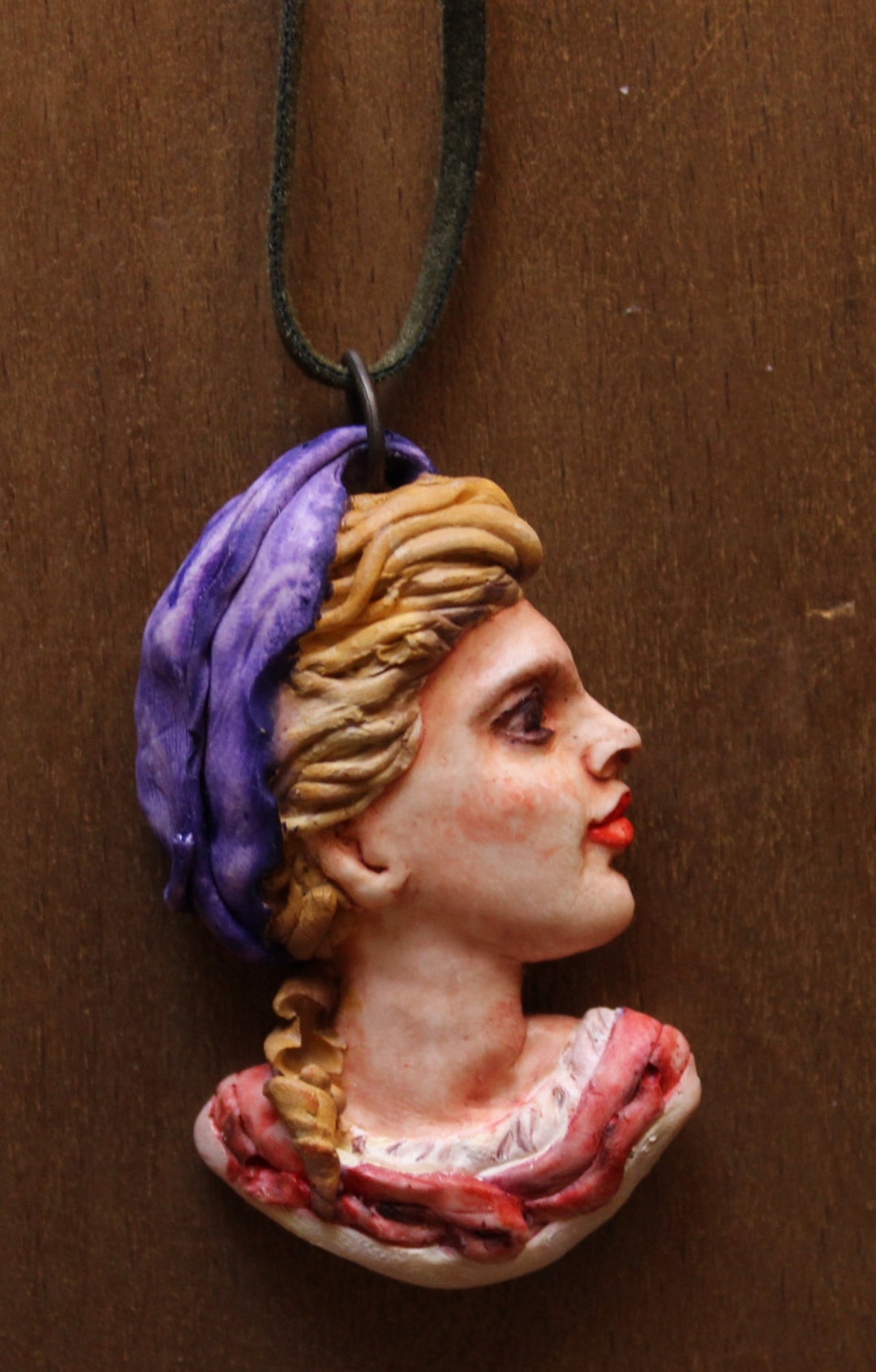 Painted Ceramic Cameo Carved - Necklace - Pendant Painted Cameo - Etsy UK