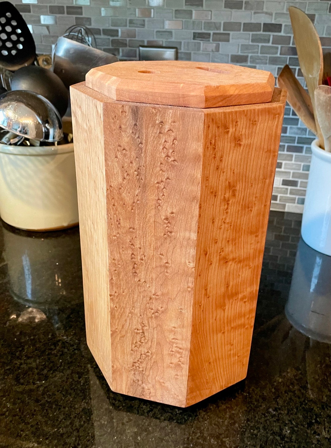 Custom Made BIRDSEYE MAPLE Counter-top Knife Storage ART on a Lazy ...