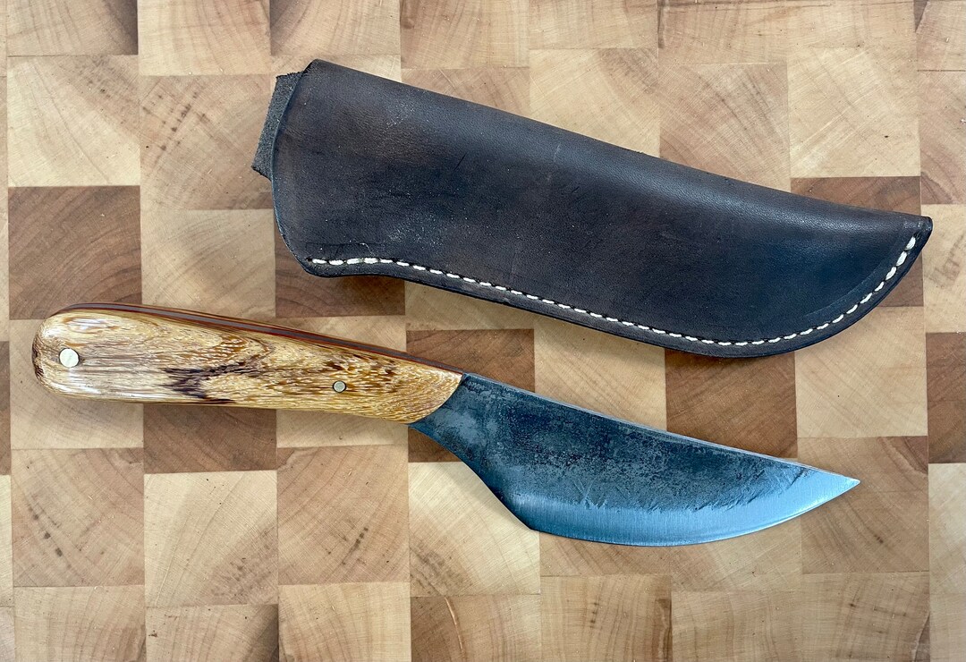 Custom Made CAMP / BUSH Knife With Zebrawood Scales …. Leather Sheath ...