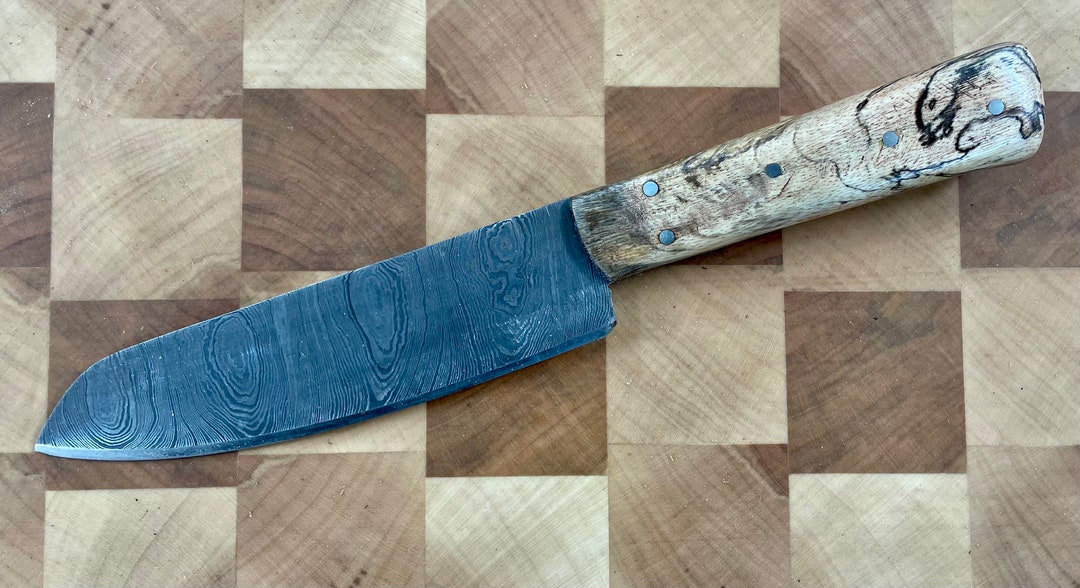 Custom Made Chef / Kitchen PREP Knife of DAMASCUS Steel With Spalted ...
