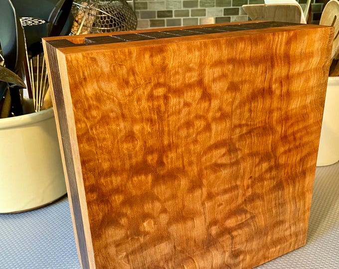Custom Handmade Kitchen Knife Storage Block of QUILTED MAPLE and WALNUT ...