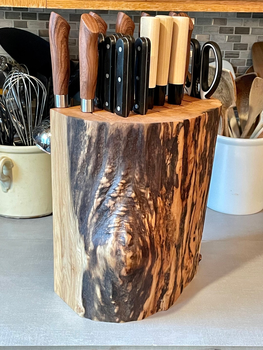 Custom Handmade Live Edge MAPLE Kitchen RUSTIC ART & Countertop Knife ...