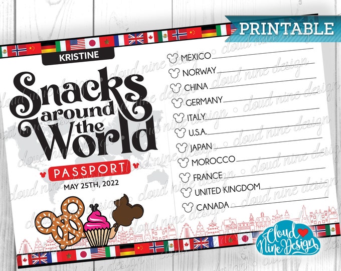 Personalized Epcot Snacks Around the World Passport: Kids Travel ...