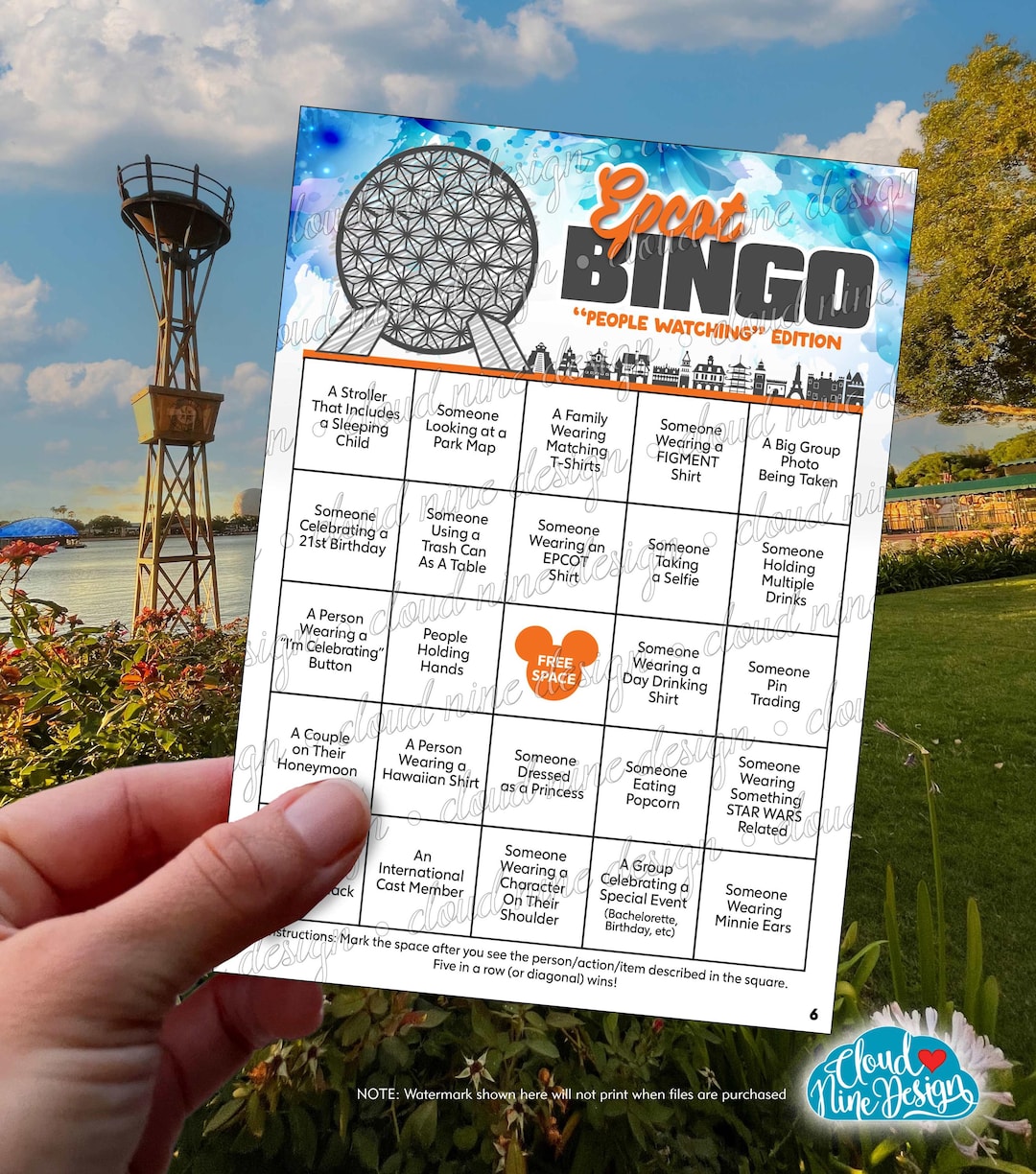 Epcot Bingo - People Watching - Theme Park Game - Game for Waiting in ...