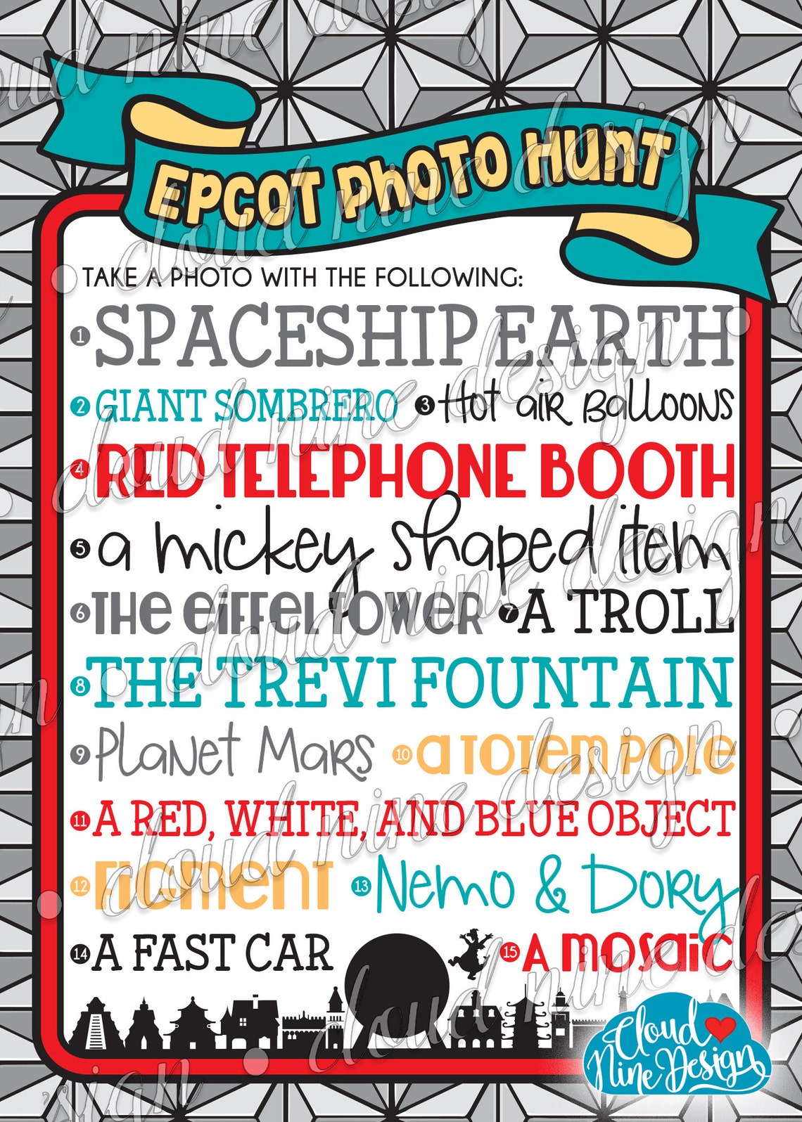 Epcot Scavenger Hunt Travel Photo Hunt Vacation Game - Etsy