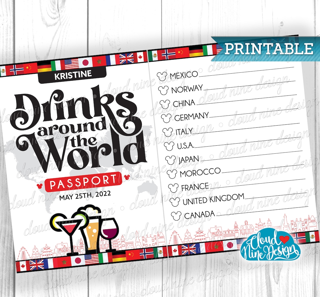 Personalized Drinking Around the World Passport for Epcot, Day Drinking ...