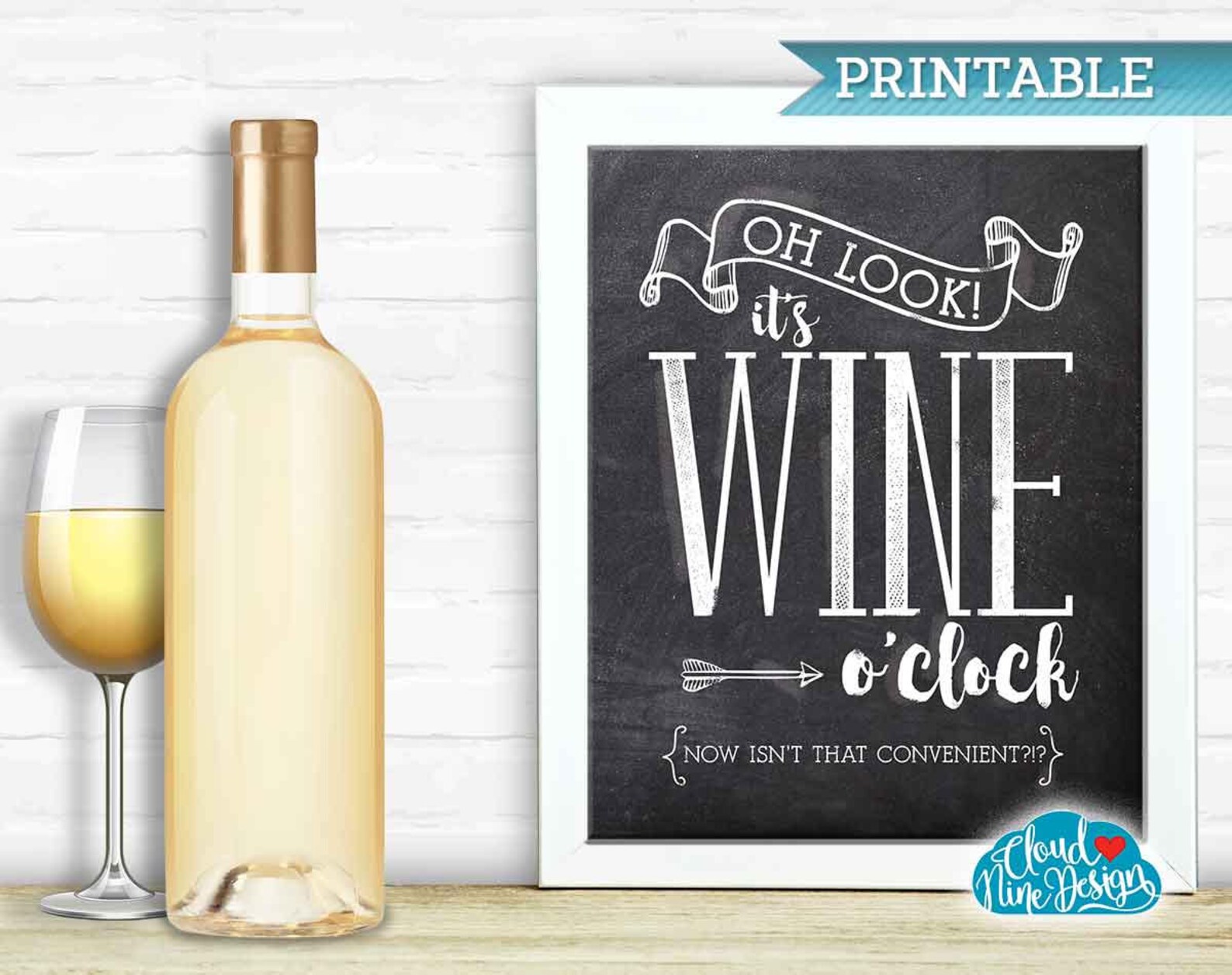 Wine Decor, Printable Wine Sign, Wine-themed Party, Wine O'clock ...