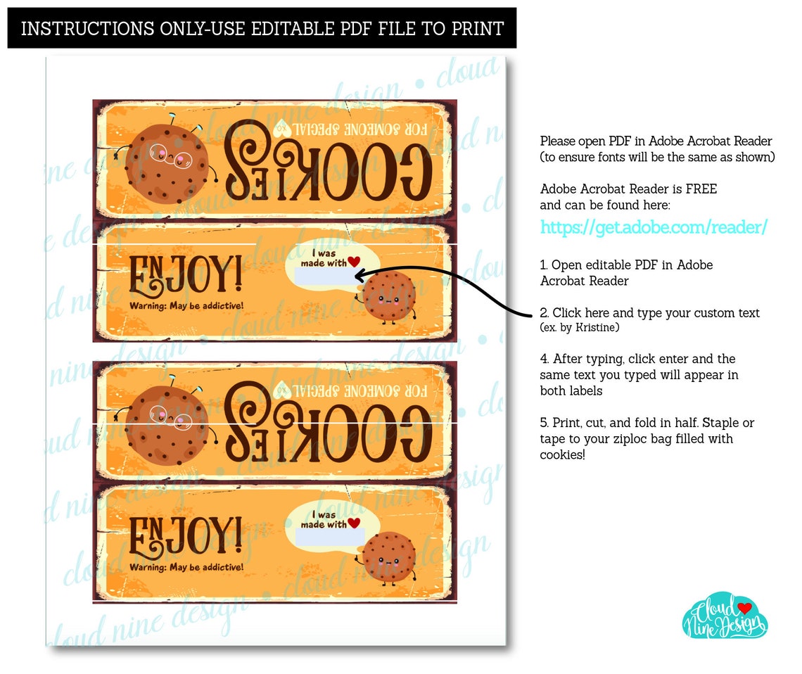 Cookie Labels Chocolate Chip Cookie Gift Bags Homemade Food - Etsy