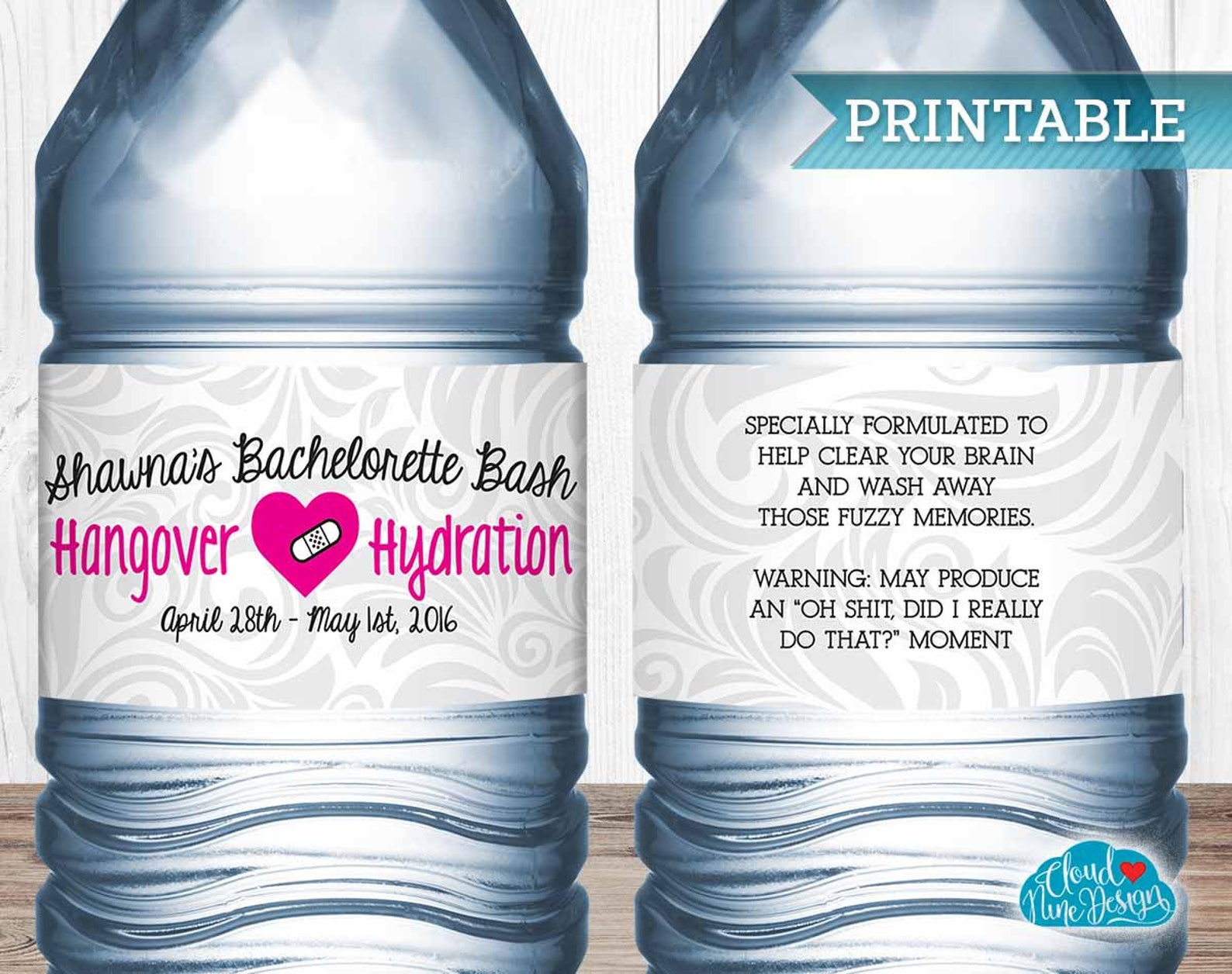 Bachelorette Water Bottle Labels Personalized Hangover - Etsy