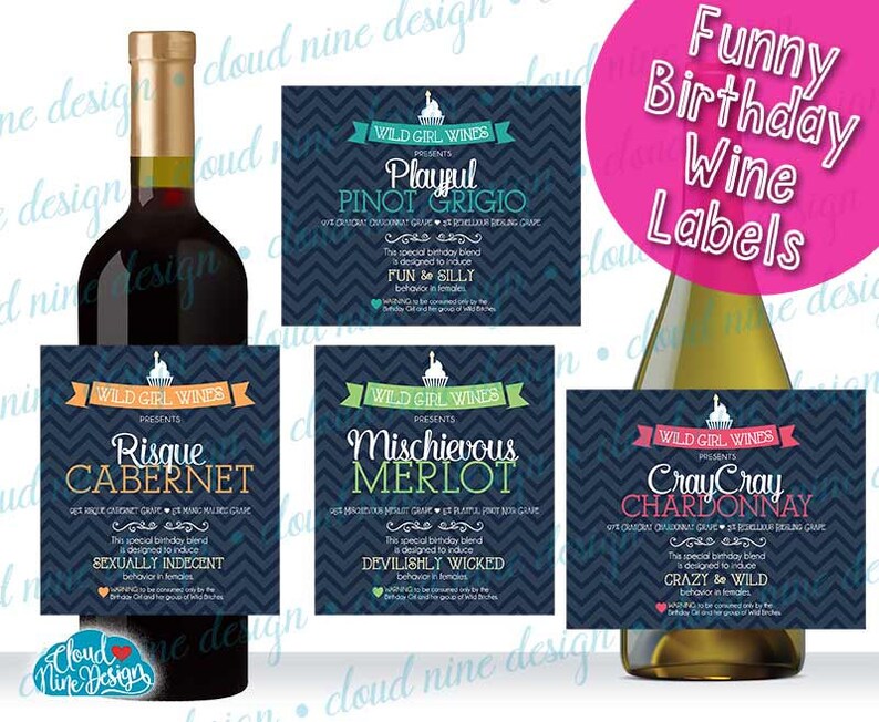 Birthday Party Wine Labels digital Download Set of 4 - Etsy