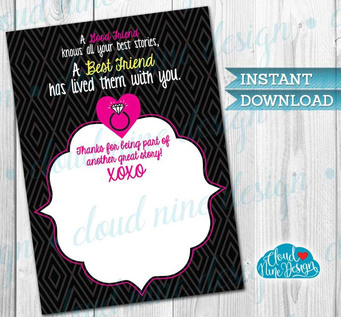 Bachelorette Party Thank You Note Printable DIY Bridal - Etsy