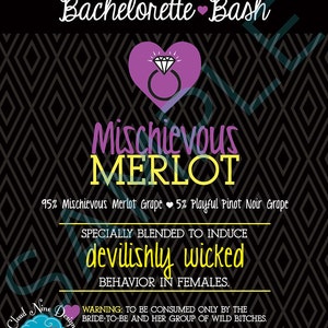 Bachelorette Party Wine Label instant Download Mischievous Merlot ...