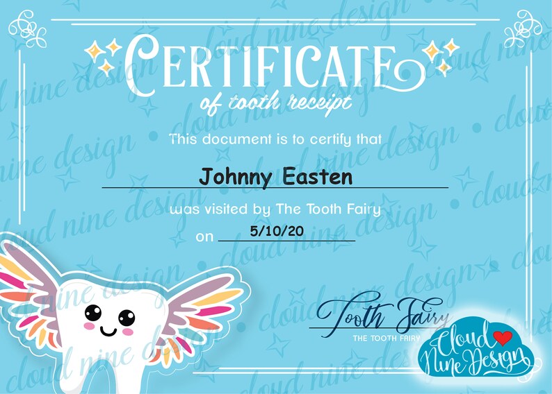 Tooth Fairy Certificate Lost Tooth Cute Certificate for - Etsy