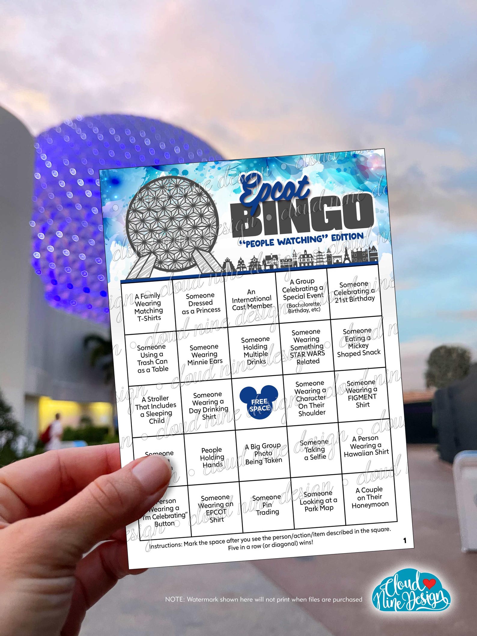 Epcot Bingo - People Watching - Theme Park Game - Game for Waiting in ...