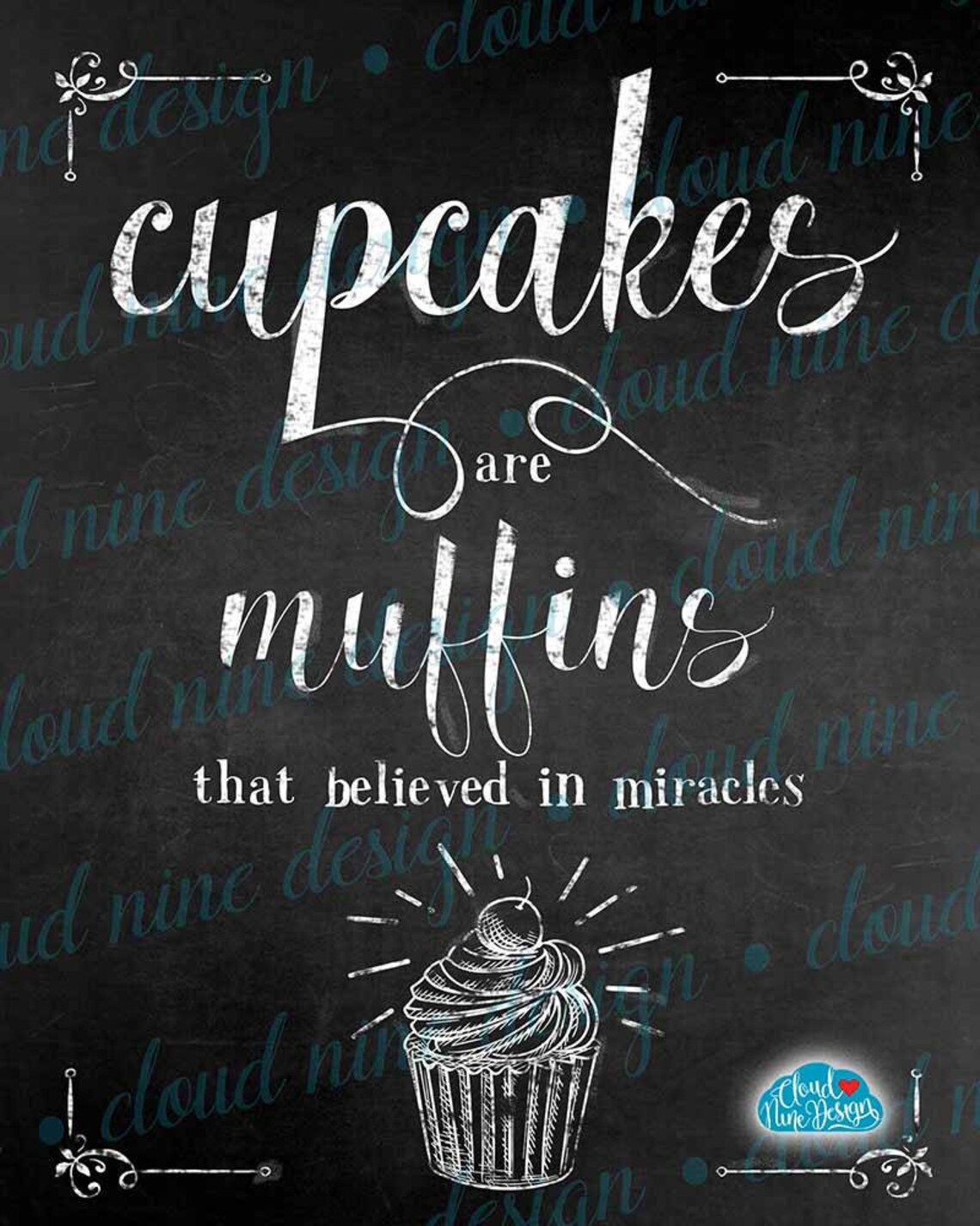 Chalkboard Sign Cupcake Printable Kitchen Decor Cupcake | Etsy