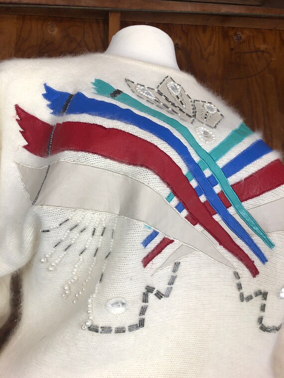 Vintage 80s Beaded Angora Sweater with Leather Appliq… - Gem