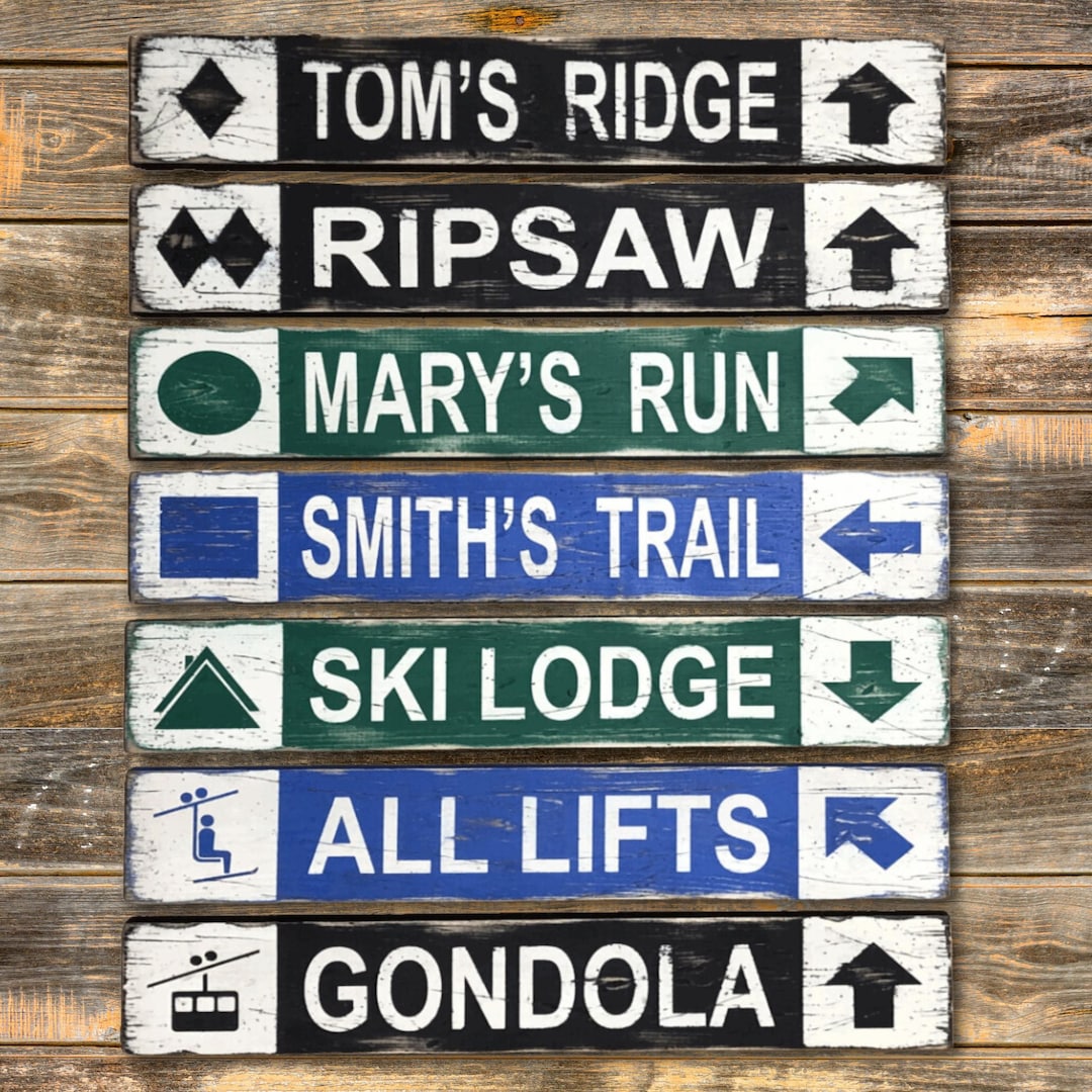 Ski Trail Signs Custom Handmade, Rustic Wooden Hanging Wall Decor Signs ...