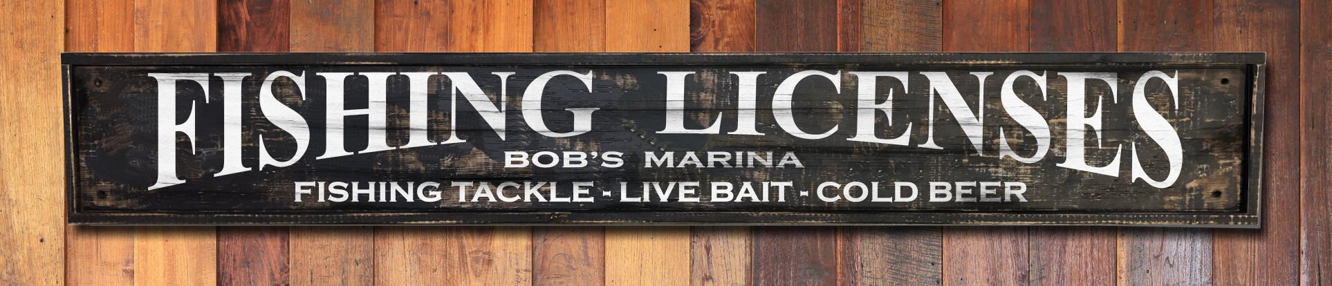 Personalized Fishing Licenses Sign, Rustic Framed Wood, Man Cave Decor ...