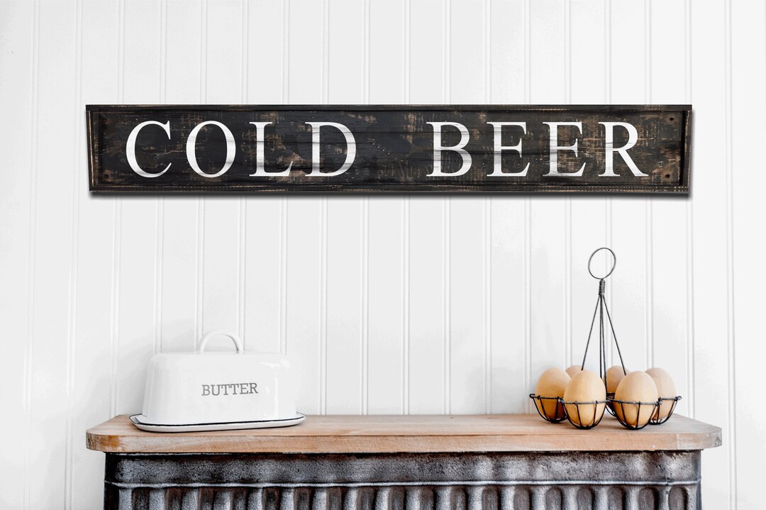 Cold Beer Sign Rustic Farmhouse Bar Sign, Handmade Advertising Alcohol ...